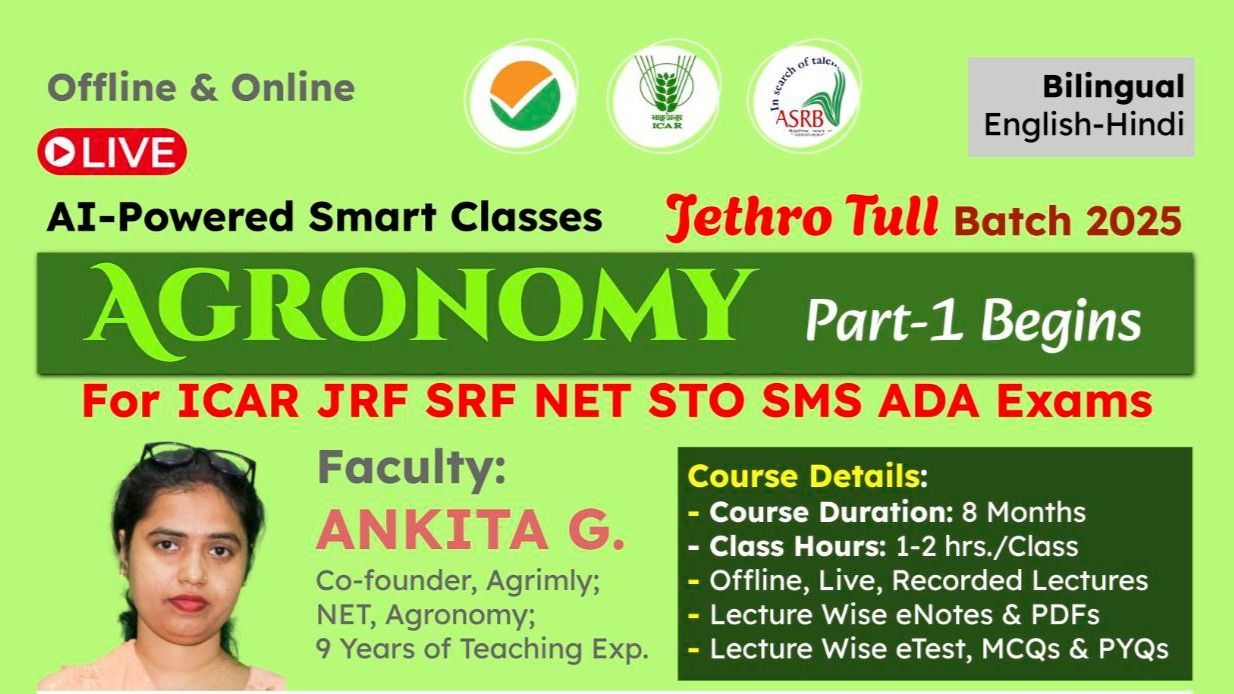 L2. Agronomy Live Classes for ICAR JRF SRF NET STO ADO ADA